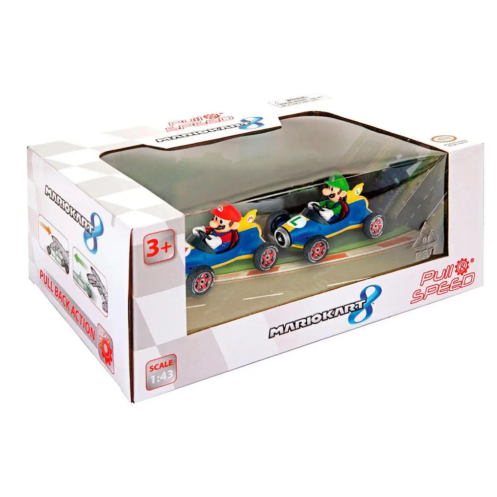 Super Mario Pull Back Biler 2-Pak Mario Luigi